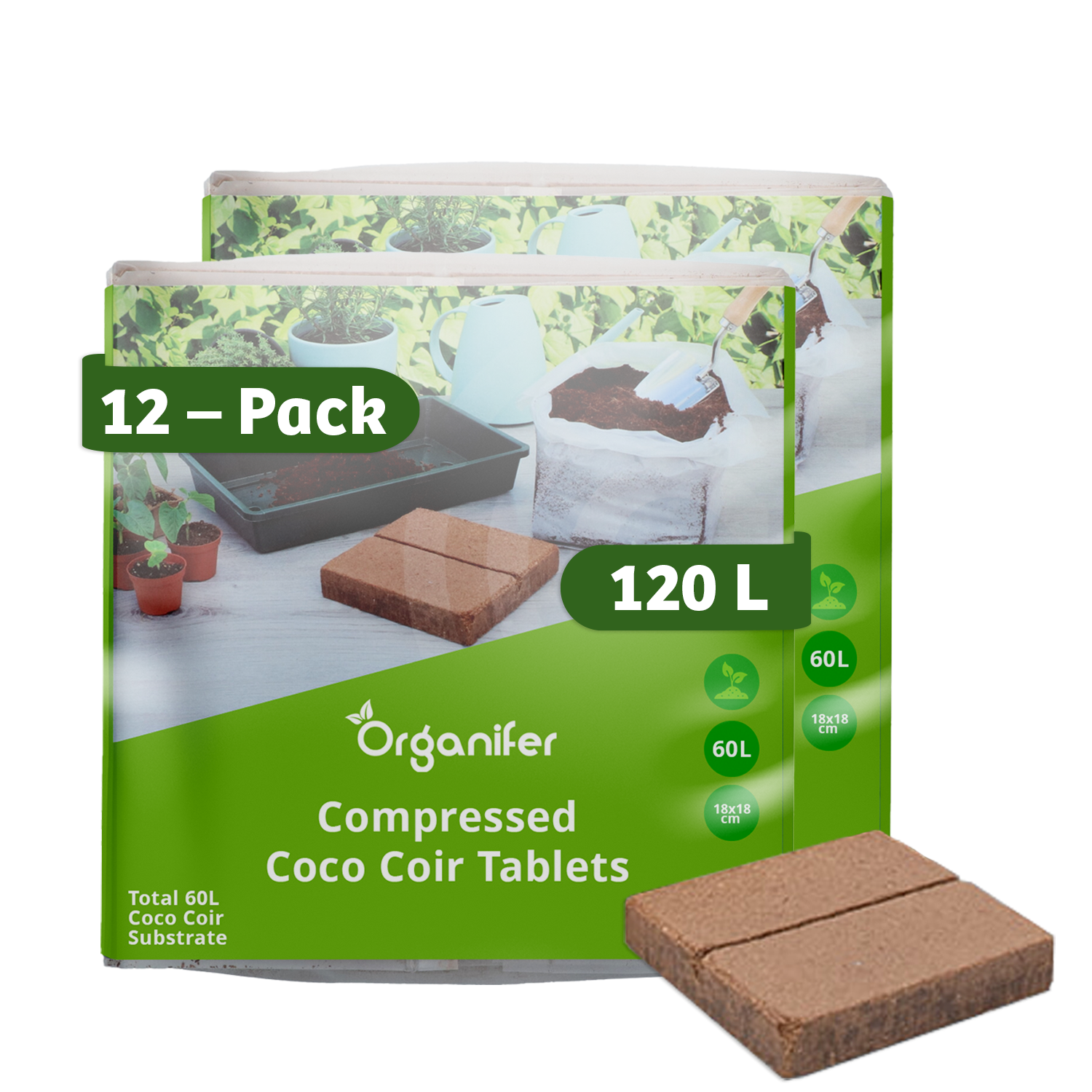 Geperste kokossubstraat-tabletten in 10-liter zakken - 12-pack - 120 L ...